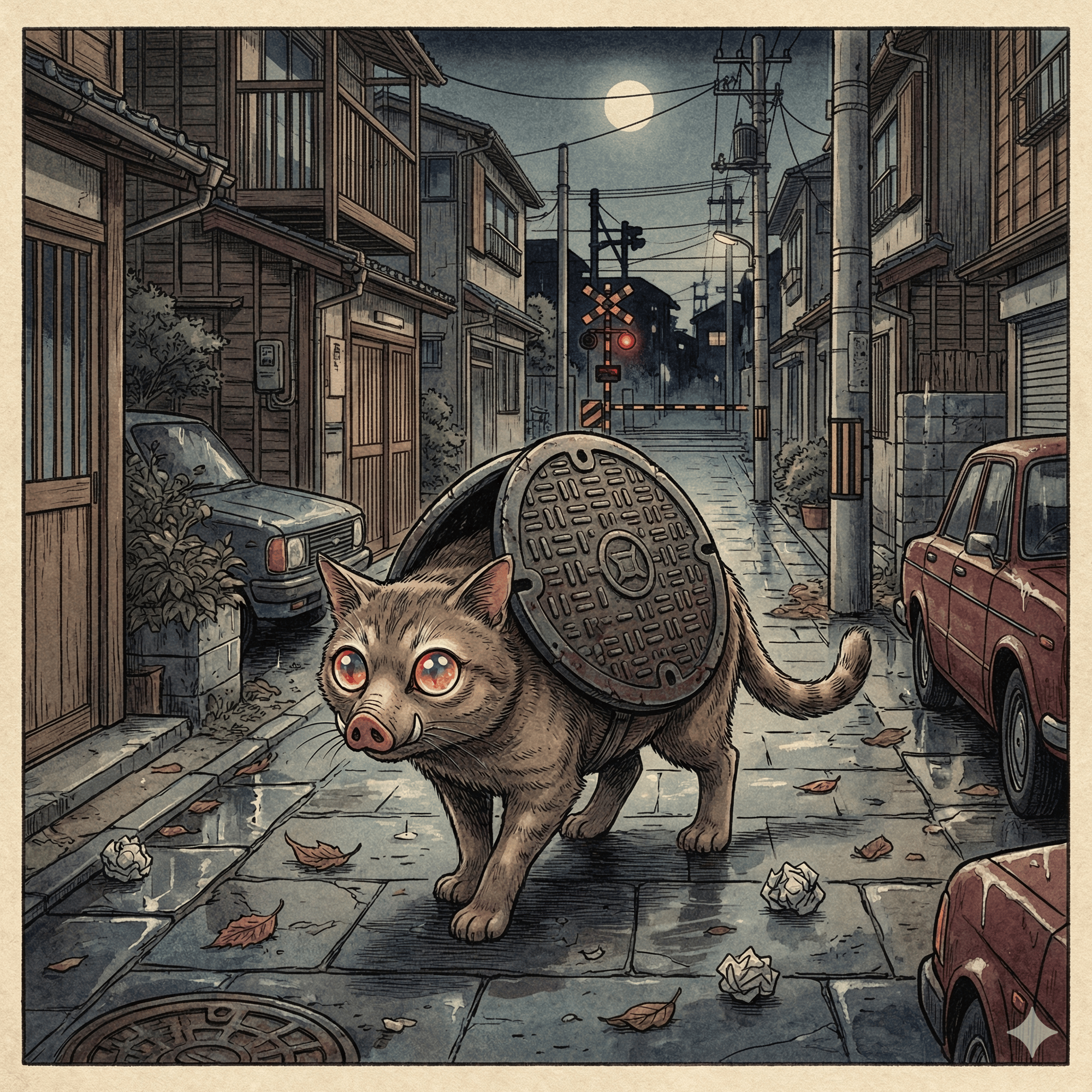 Le Chat-Sanglier au Manchon d’égout - Encyclopédie des Yōkai | YOKAI.JP